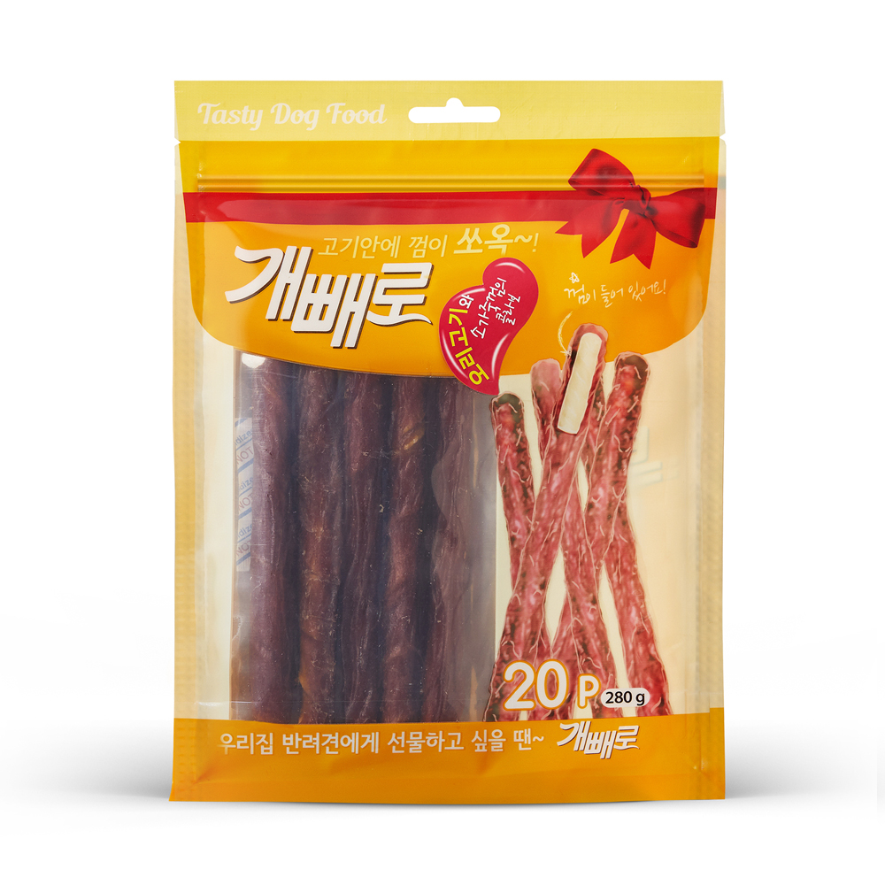 바잇미 :: 슈퍼츄 개빼로 오리와 소가죽껌 콜라보 280g(20P)